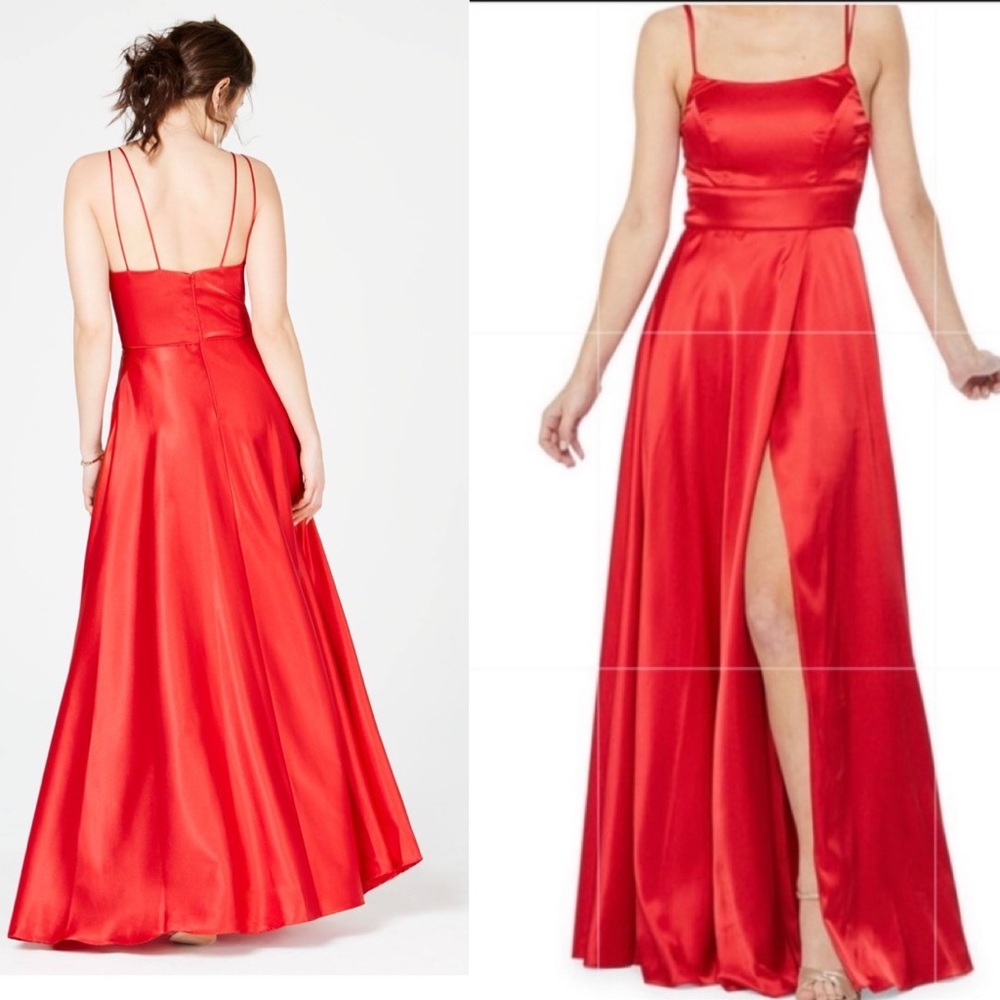 My Michelle Satin Long Prom Dress With Leg Slit - Gem